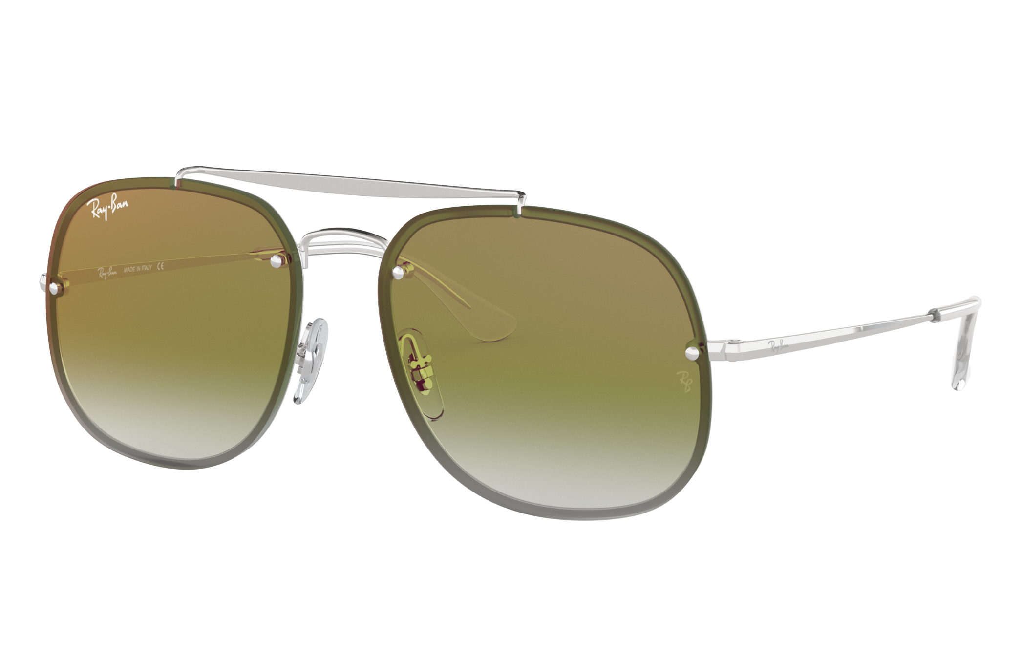 Blaze General Sunglasses in Polished Silver and Green Gradient Mirror ...