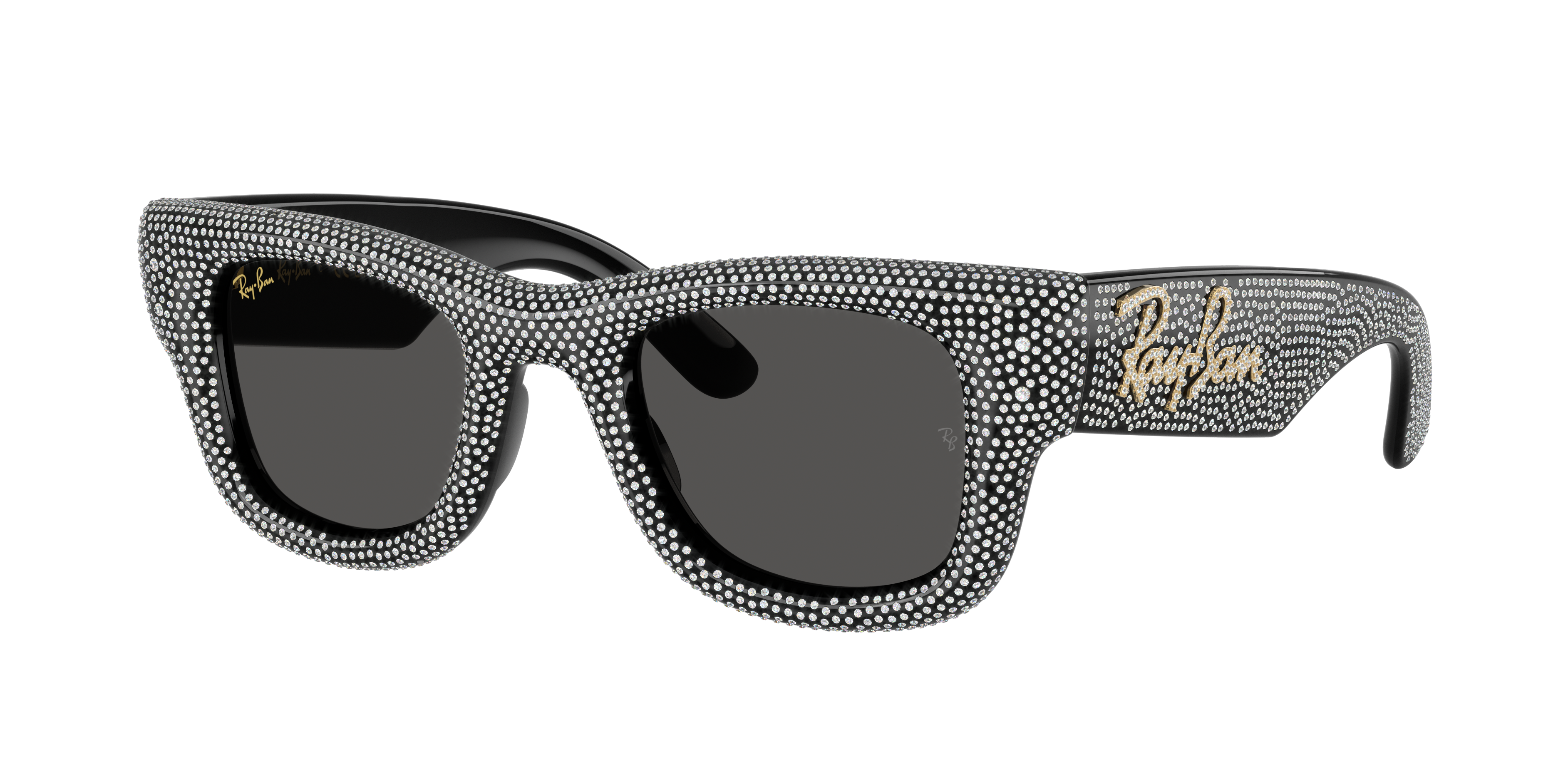 拋光 黑色與水鑽鋪鑽 搭 極黑 (47-23) 的 Wayfarer Puffer Crystal Pavè Edition 太陽眼鏡 ...