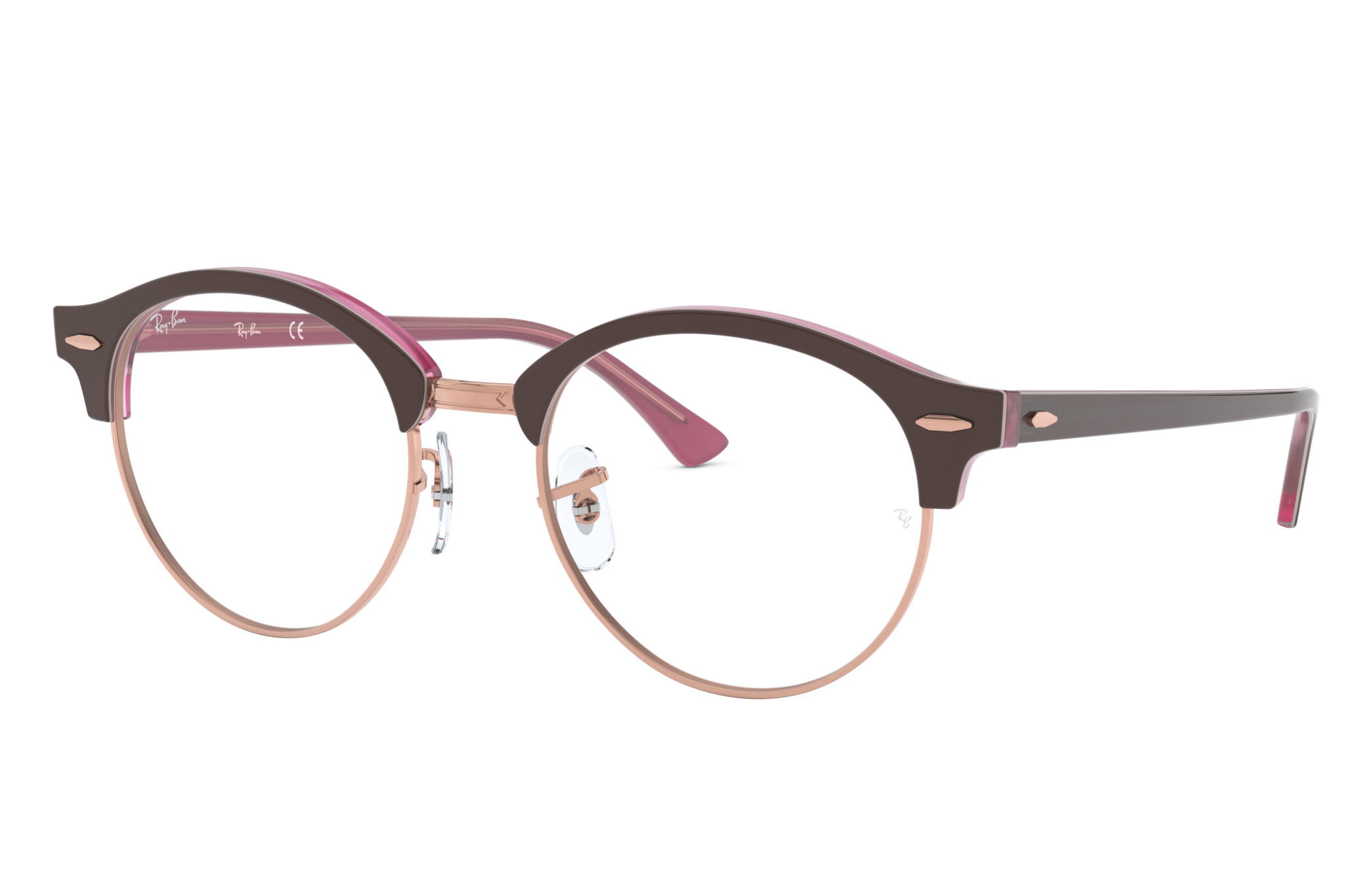 Clubround Optics Eyeglasses with Polished Brown On Pink Frame (47-19 ...