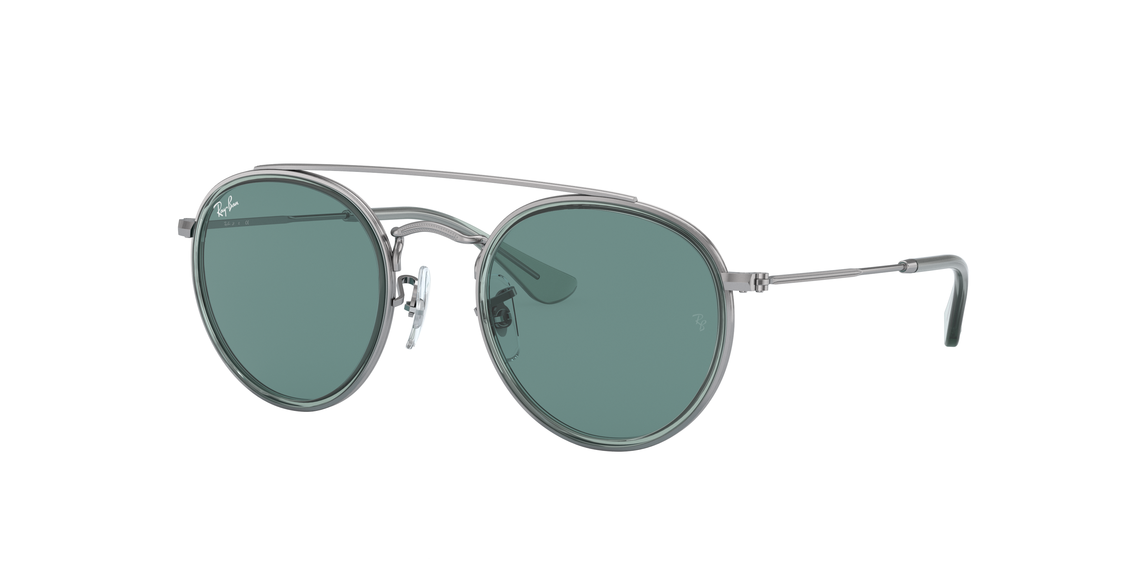 Round Double Bridge Kids Sunglasses in Polished Light Blue On Gunmetal ...