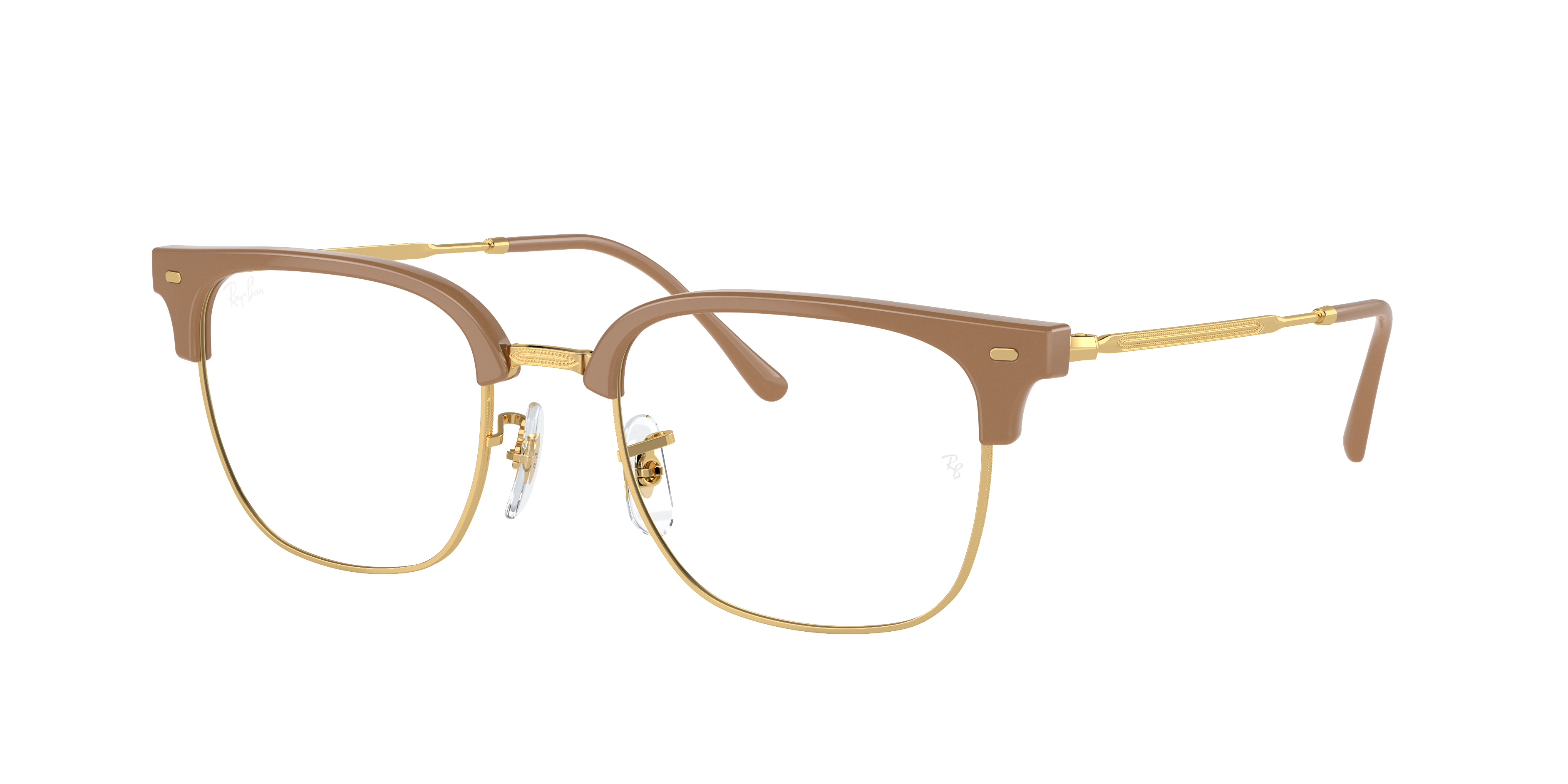 Óculos de Grau New Clubmaster Optics com armação na cor Bege sobre Ouro ...