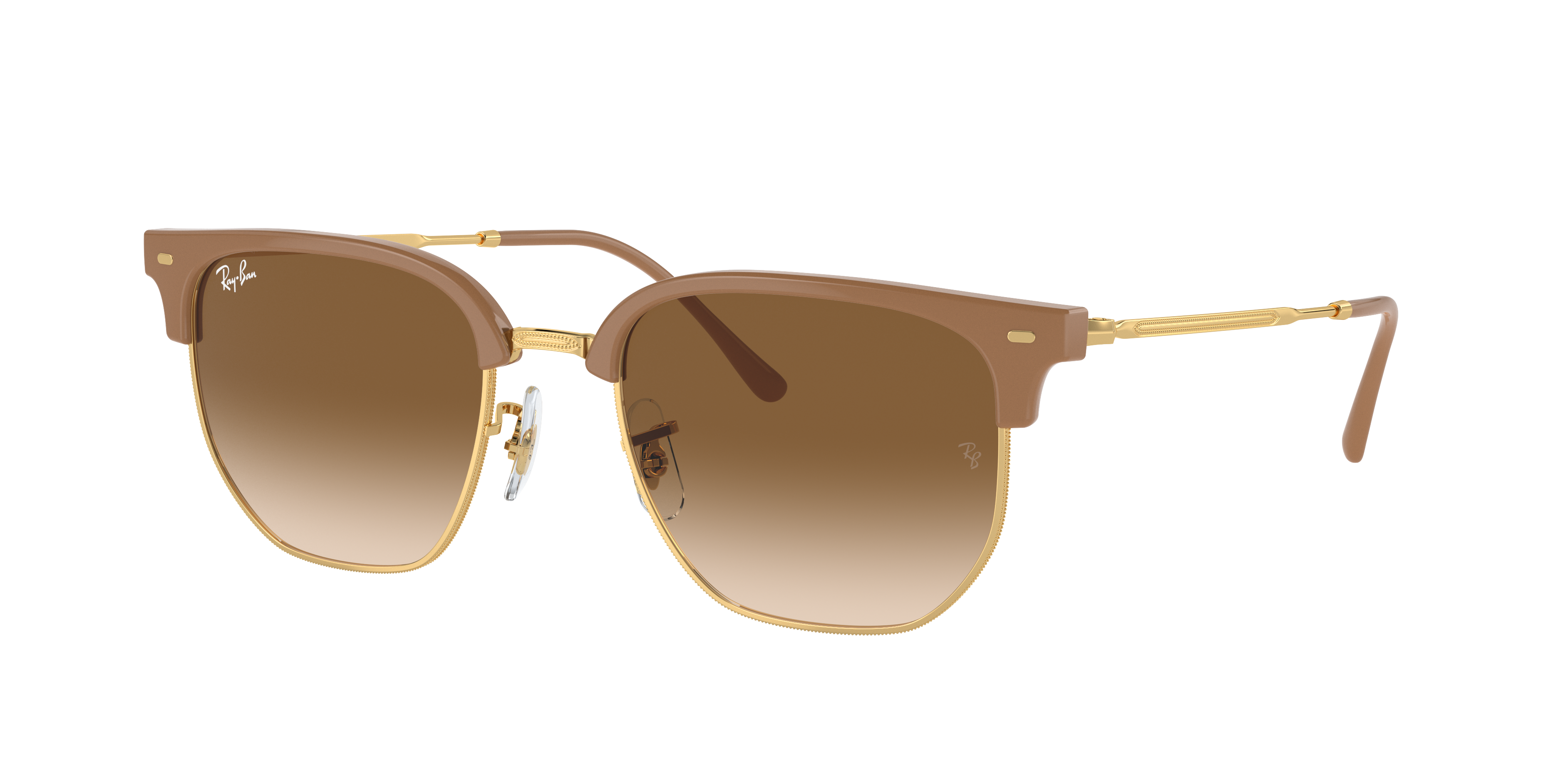 New Clubmaster Sunglasses in Beige On Gold and Light Brown - RB4416F ...