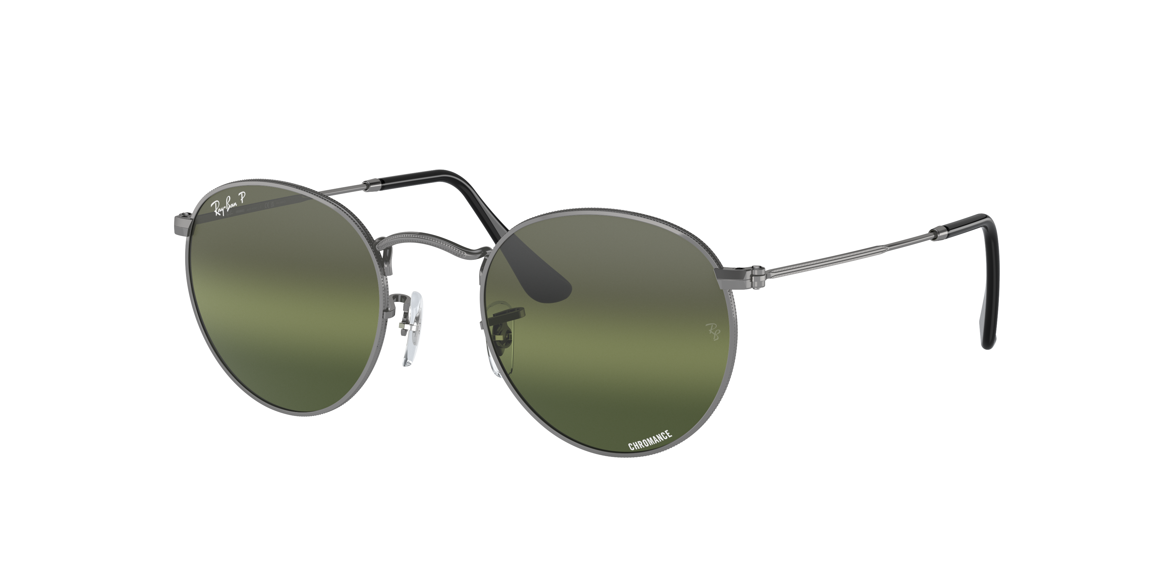 Round Metal Chromance Sunglasses in Gunmetal and Silver/Green - RB3447 ...